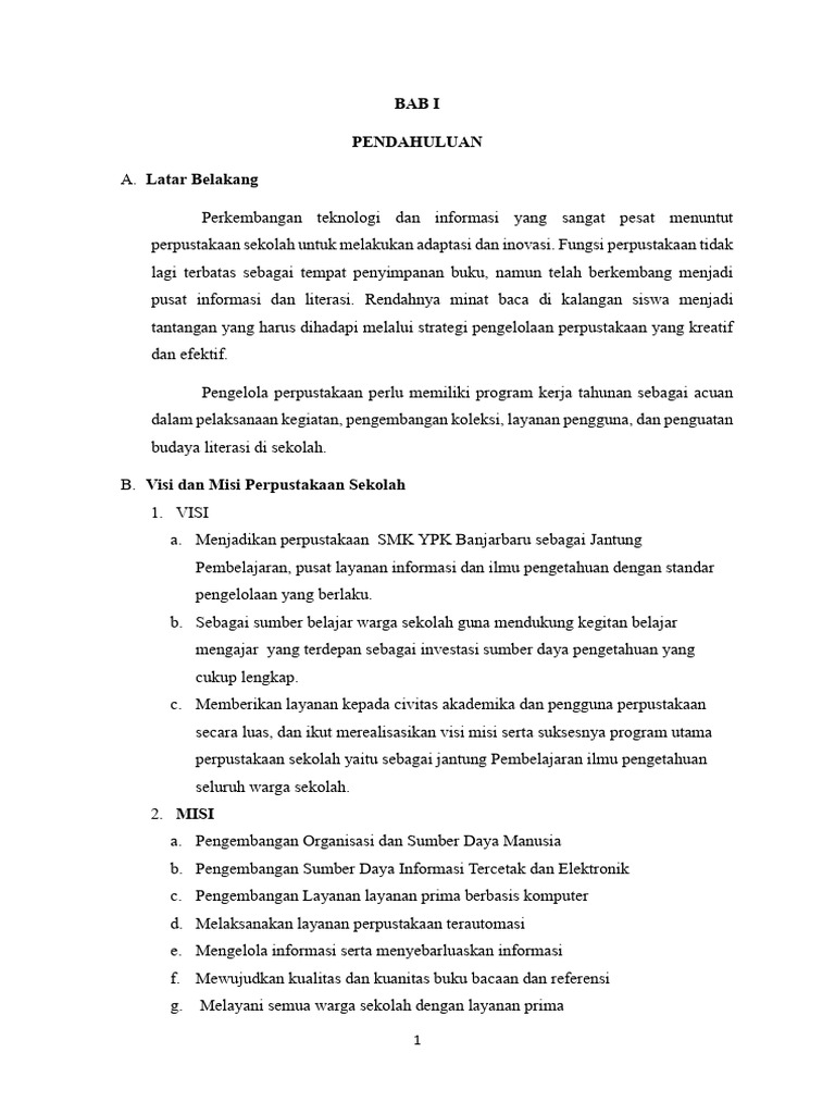 Program Kerja Perpustakaan SMK Ypk | PDF