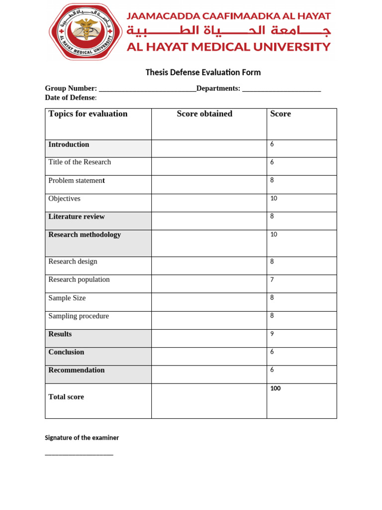 Thesis Defense Evaluation Form | PDF