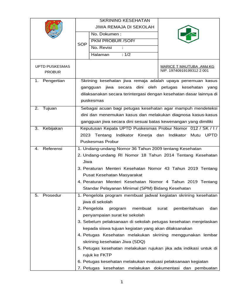 SOP Skrining Jiwa - 041739 | PDF