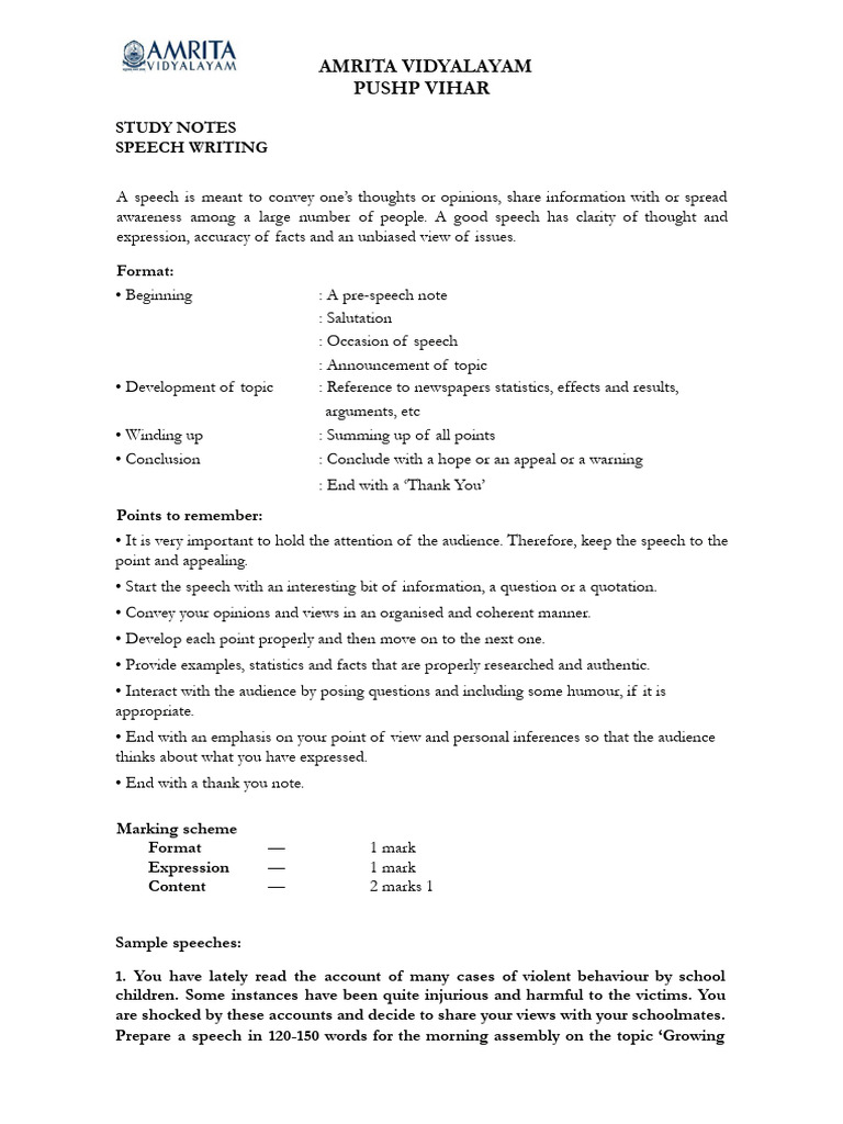 Speech Writing Study Notes Guide | PDF | Violence | Thought