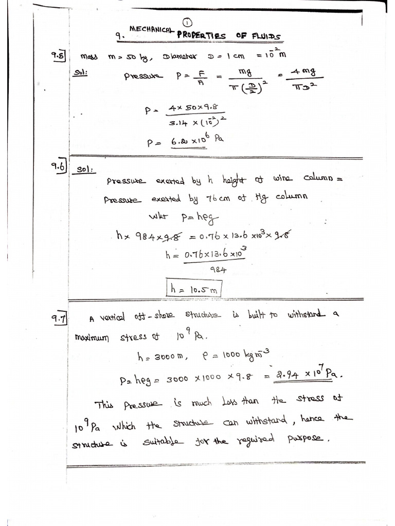 09 - Mechanical Properties of Fluids Numericals | PDF