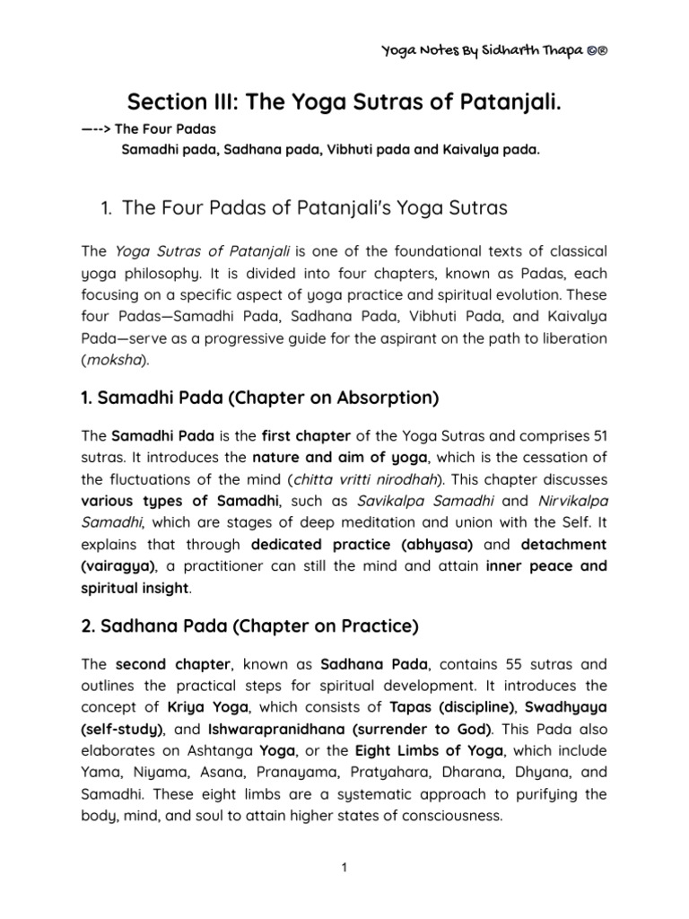 Section III - The Yoga Sutras of Patanjali | PDF | Yoga | Yoga Sutras ...