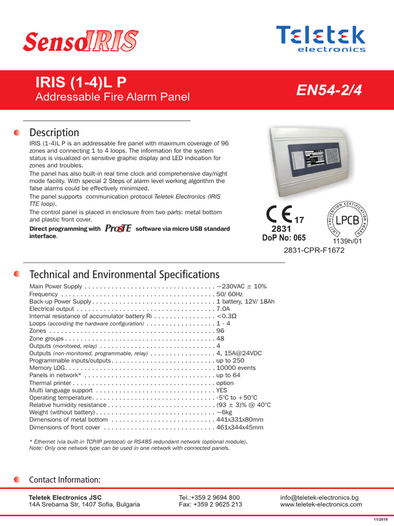IRIS (1-4)L P Fire Alarm Panel | PDF | Computer Science | Electronics