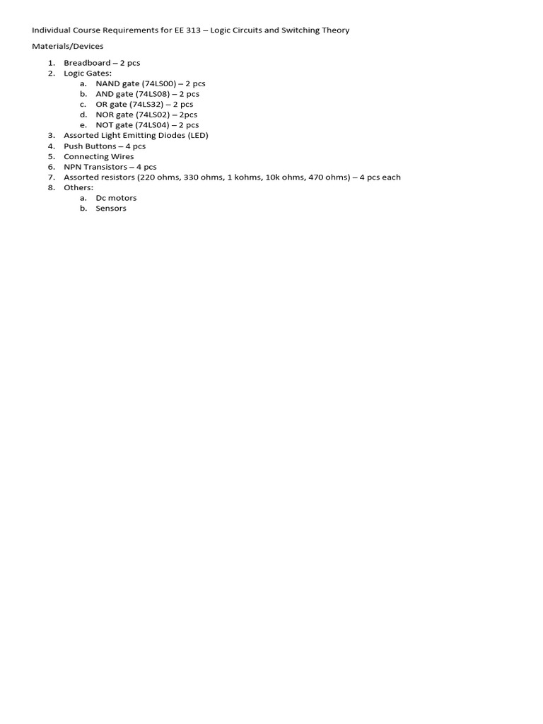 EE 313 Logic Circuits Course Materials | PDF
