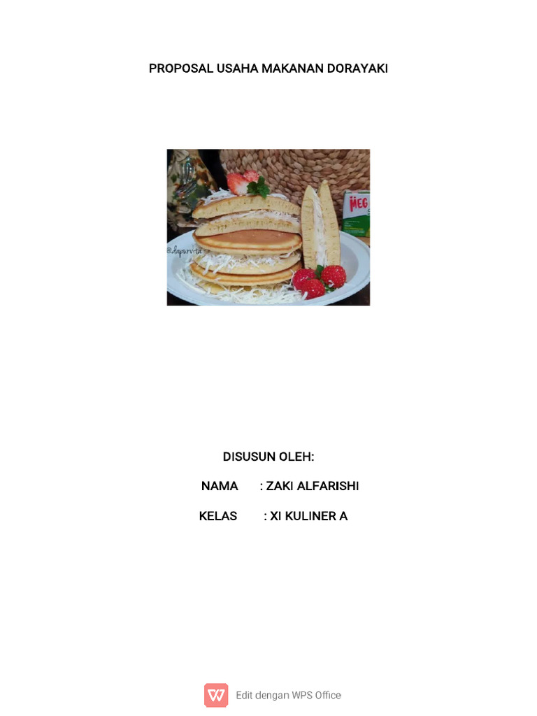 Cover (Proposal Usaha Makanan Dorayaki) Zaki Alfarishi | PDF