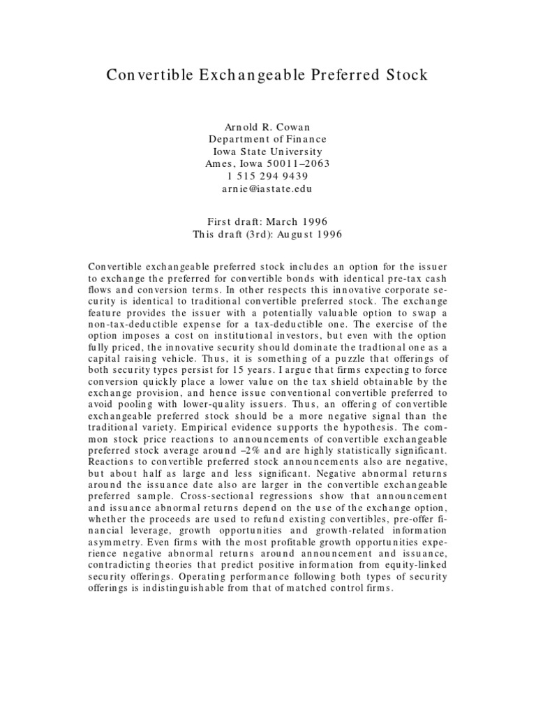 Convertible Exchangeable Preferred Stock | PDF | Stocks | Convertible Bond