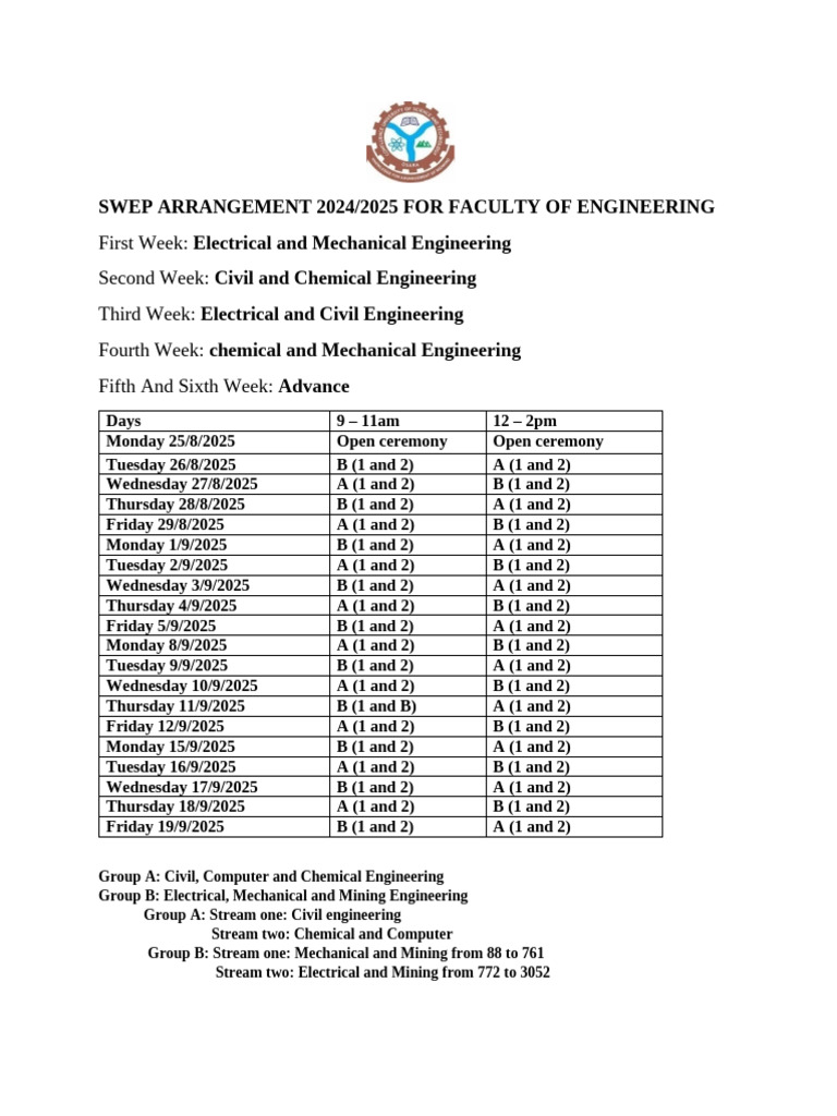 Swep Arrangement Timetable 2025 | PDF