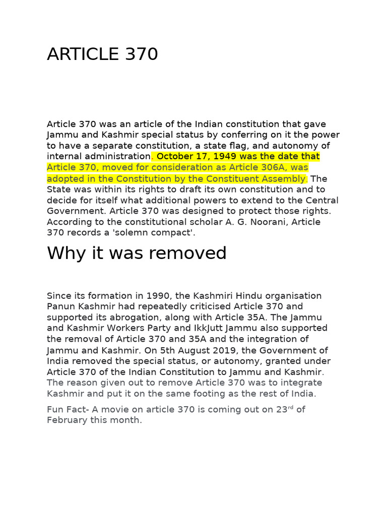 Article 370 | PDF