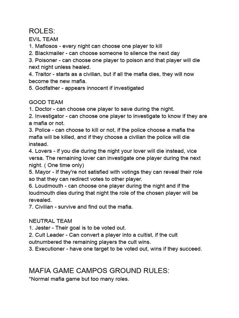 Mafia Game Roles and Rules Guide | PDF