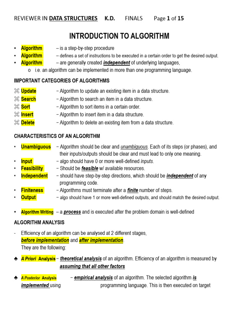 Cs201 - Reviewer in Data Structures - Finals (Reviewer Notes) | PDF ...