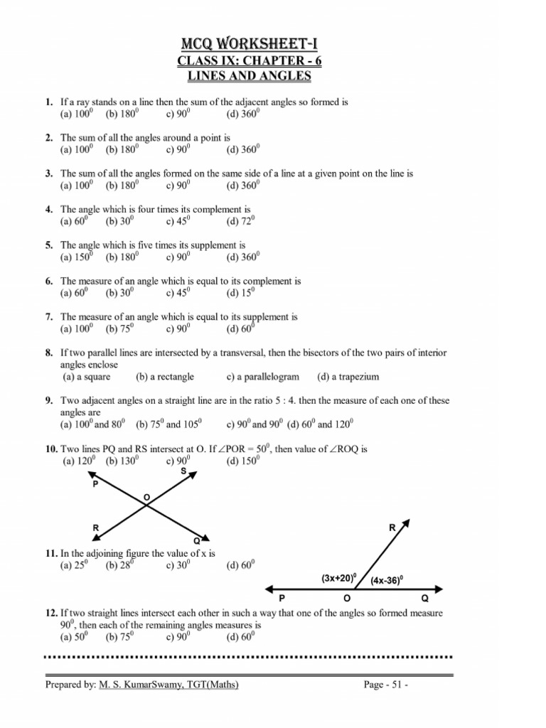Line and Angles Worksheet | PDF