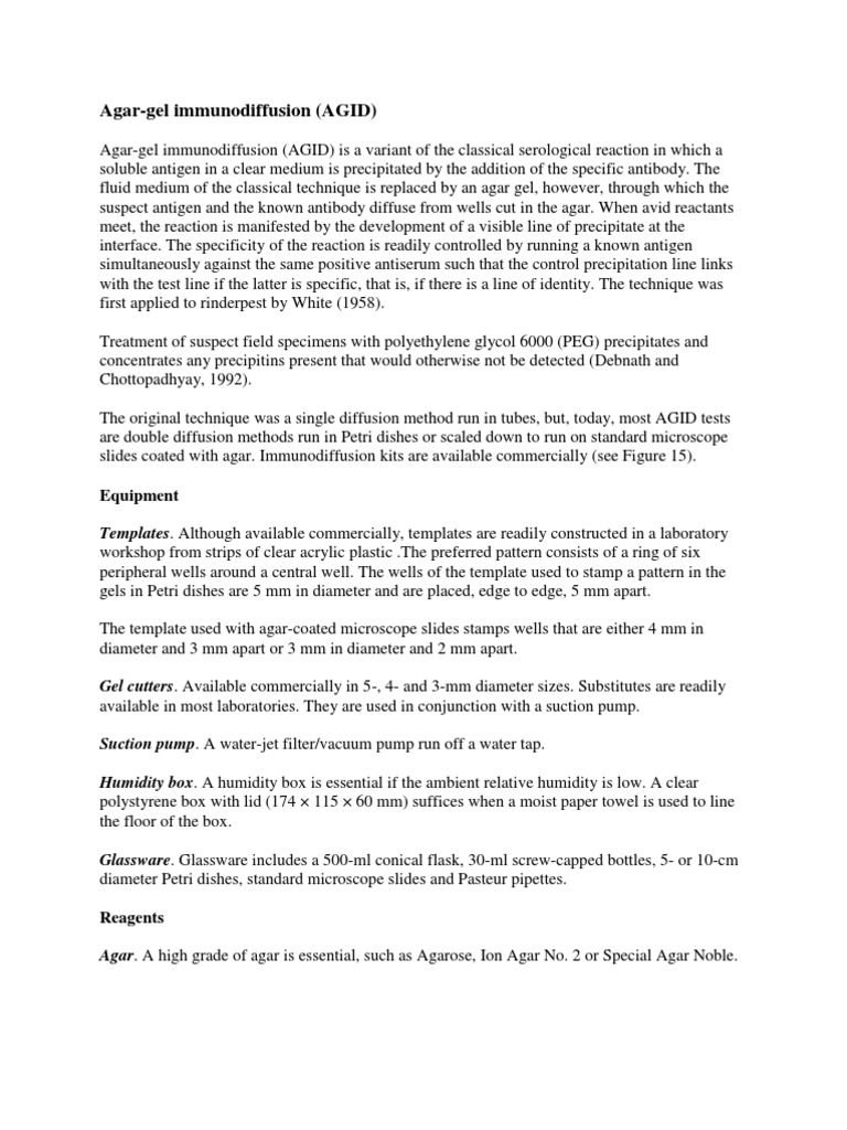 Agar-Gel Immunodiffusion (AGID) : Equipment | PDF | Agar | Polyethylene ...