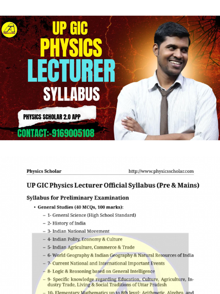 UP GIC Physics Lecturer Syllabus | PDF
