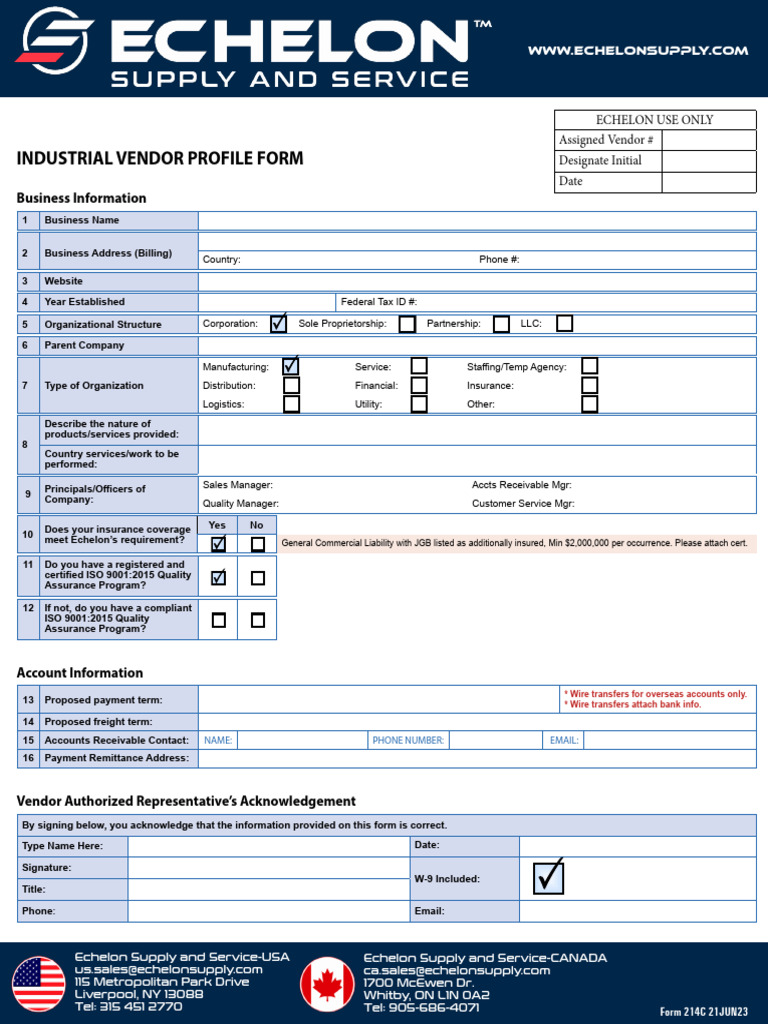 Industrial Vendor Profile Form 214C | PDF | Corporations | Economies