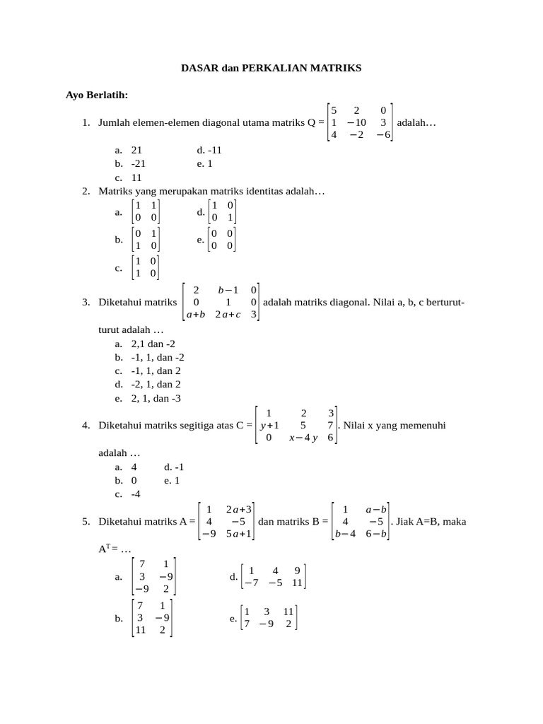 Latihan Dasar dan Perkalian Matriks | PDF