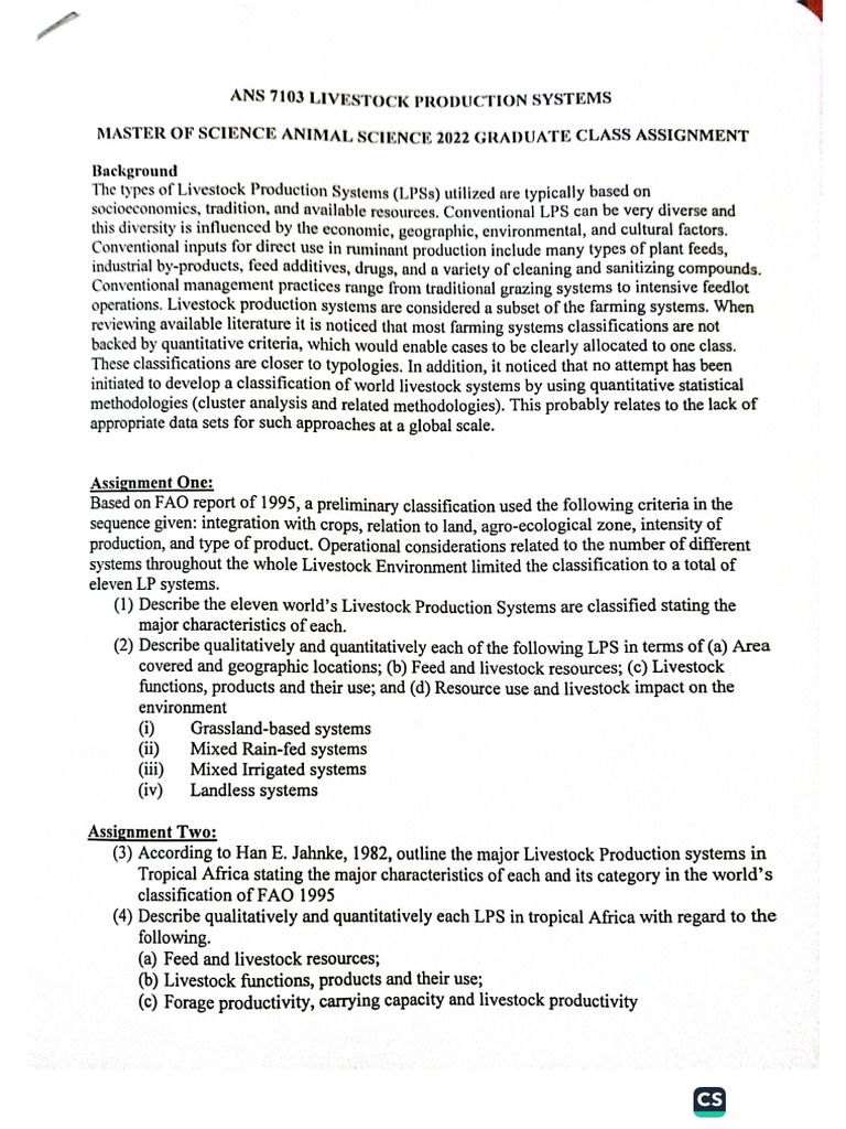 Livestock Production Systems Assignment | PDF
