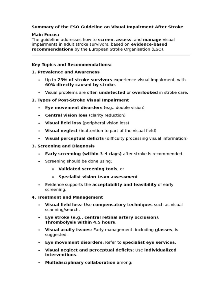 ESO Guidelines on Post-Stroke Visual Care | PDF