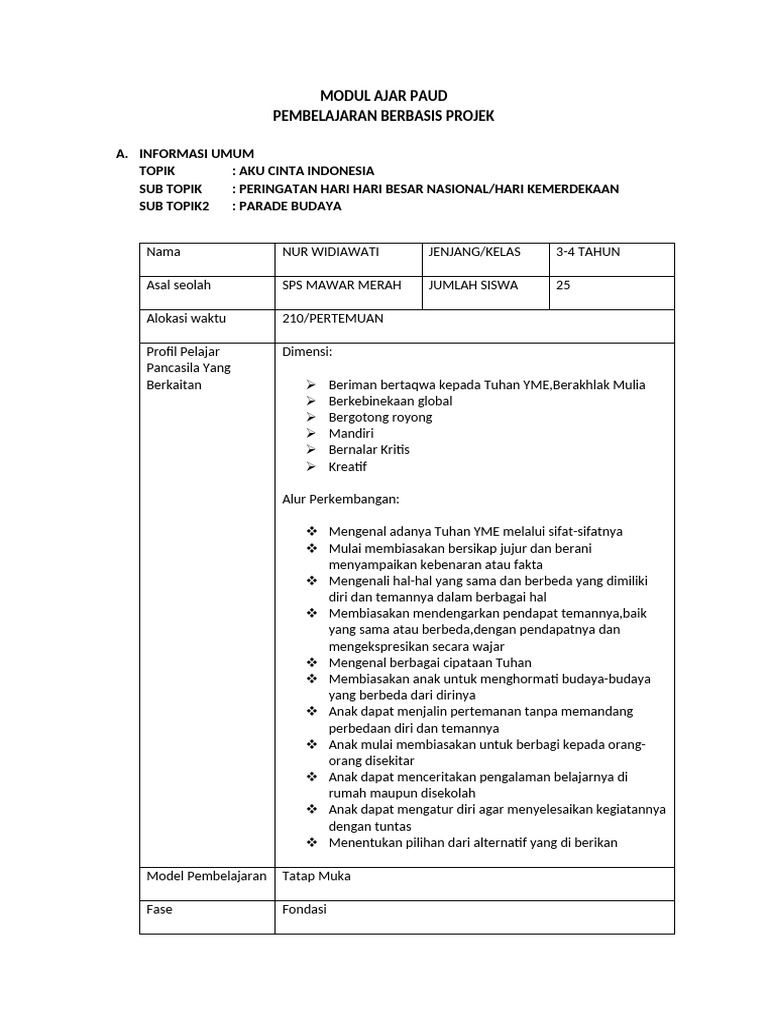 Modul Ajar Paud 2026 | PDF