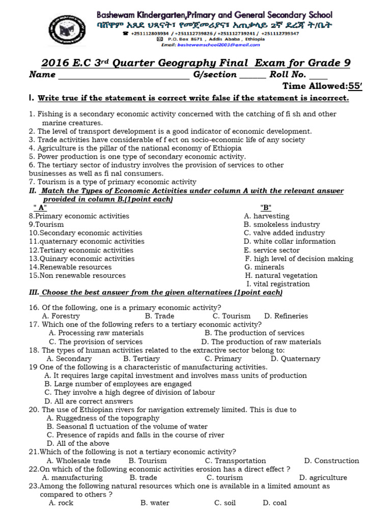 3rd Quarter Geography Final Exam For Grade 9 | PDF | Ethiopia | Agriculture