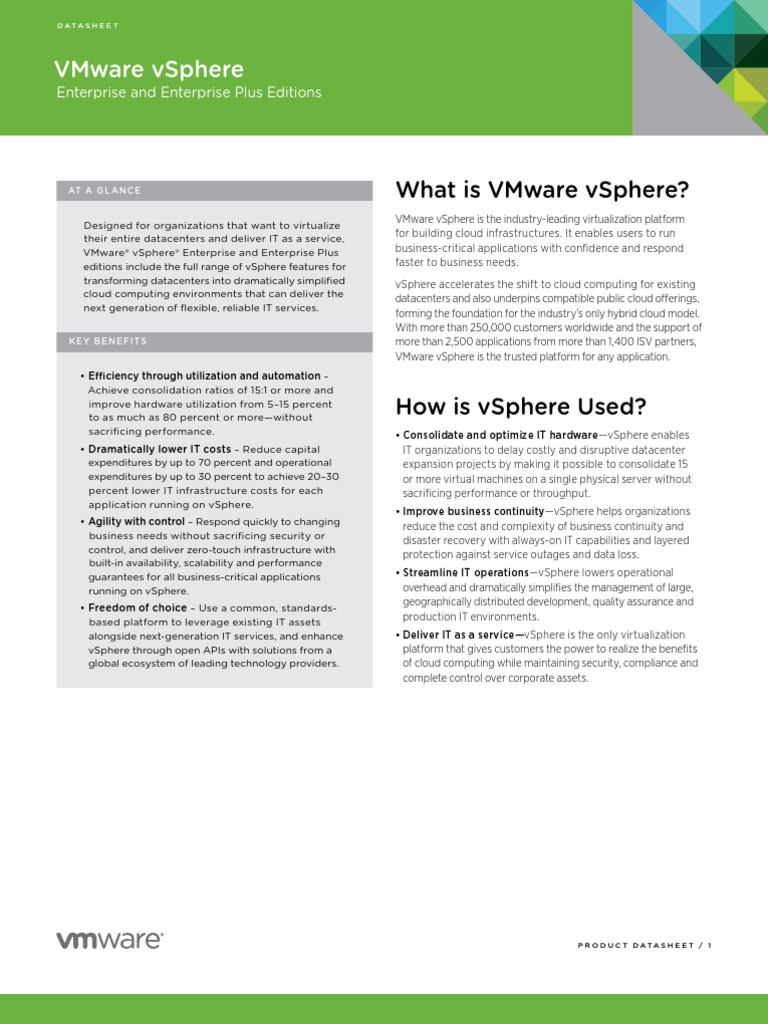 Vmware Datasheet | PDF | V Mware | Data Center Vmware Datasheet | PDF | V Mware | Data Center