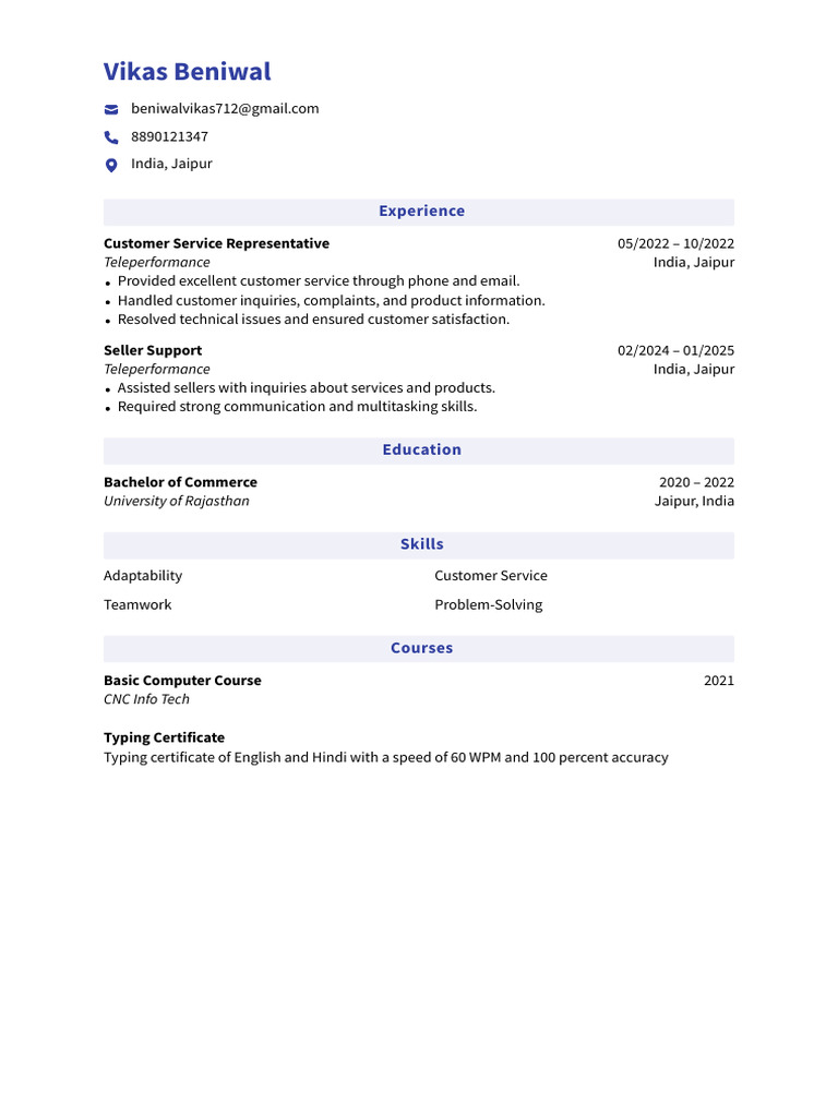 Vikas Beniwal FlowCV Resume 20250709 | PDF