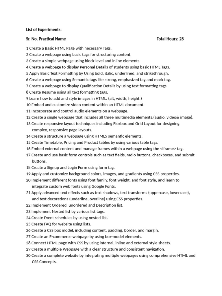 Jjp-Sm-Web Designing Using HTML - 9 Practicals With Solution - Pr-1 To ...