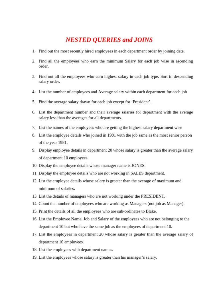 Lab-5 (SubQueries and Joins) | PDF | Salary | Chess