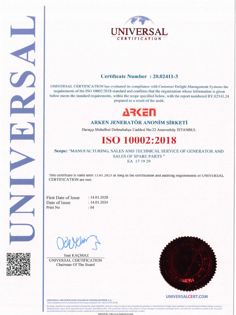 24.1.2024-092236-Iso 10002 2018 - Arken Jenerator - en - 13.01.2025 | PDF