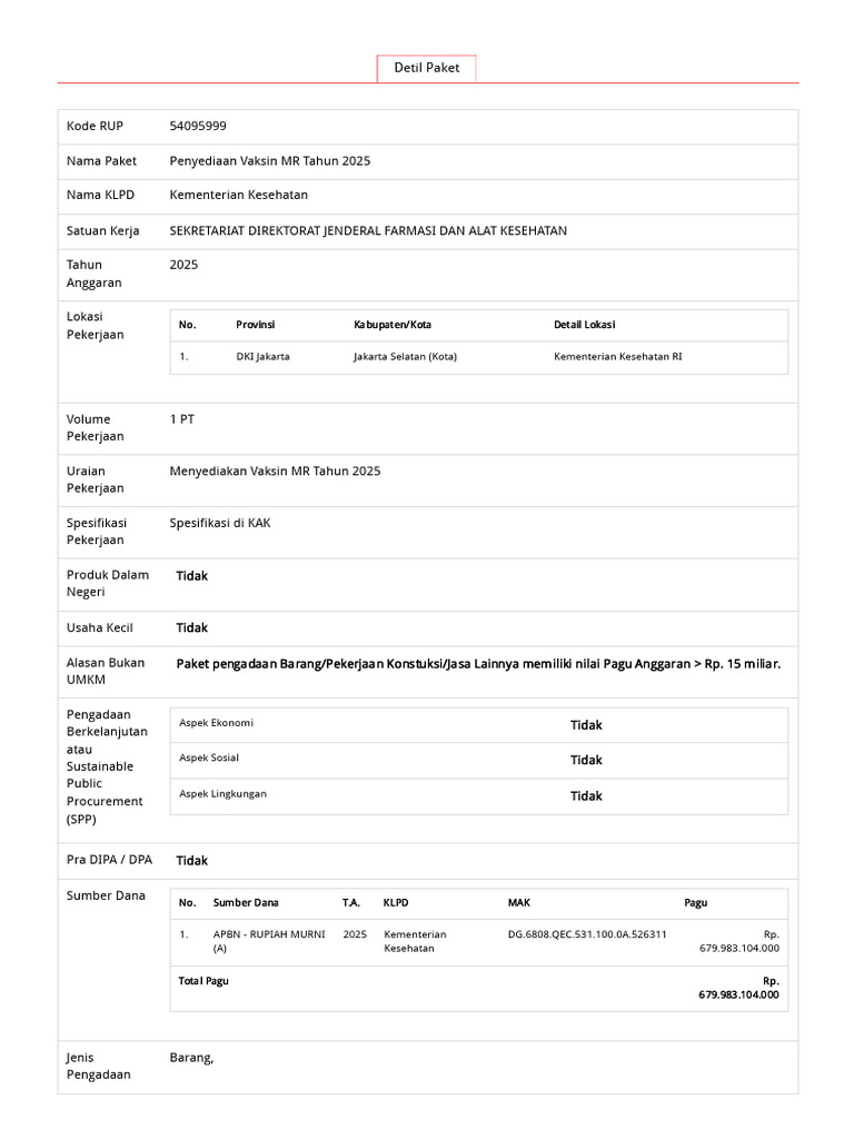 Sirup Kemenkes - Penyediaan Vaksin MR RP 679m | PDF