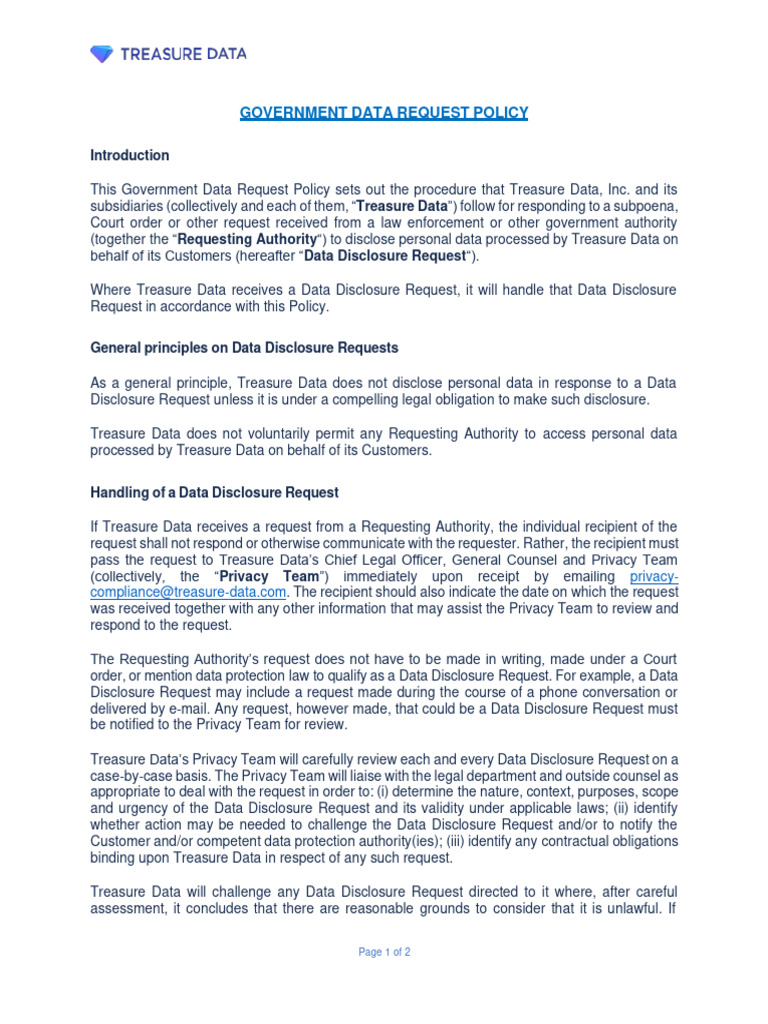 Government Data Request Policy | PDF | Discovery (Law) | Privacy