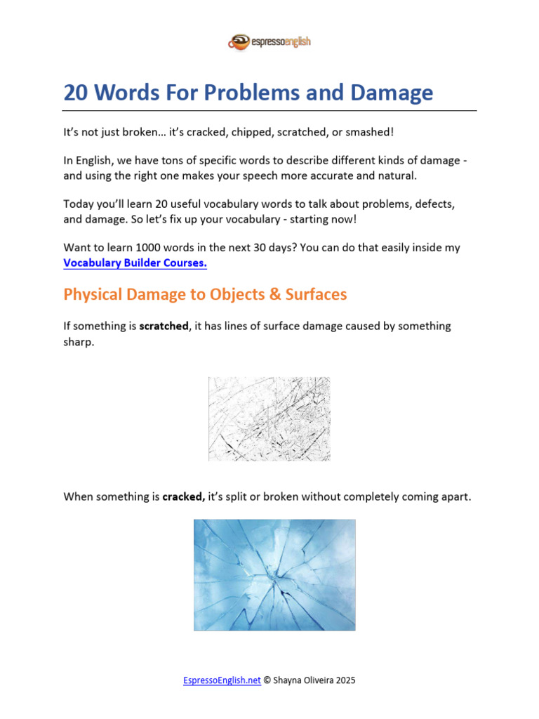 20 Words for Damage and Problems | PDF | Materials