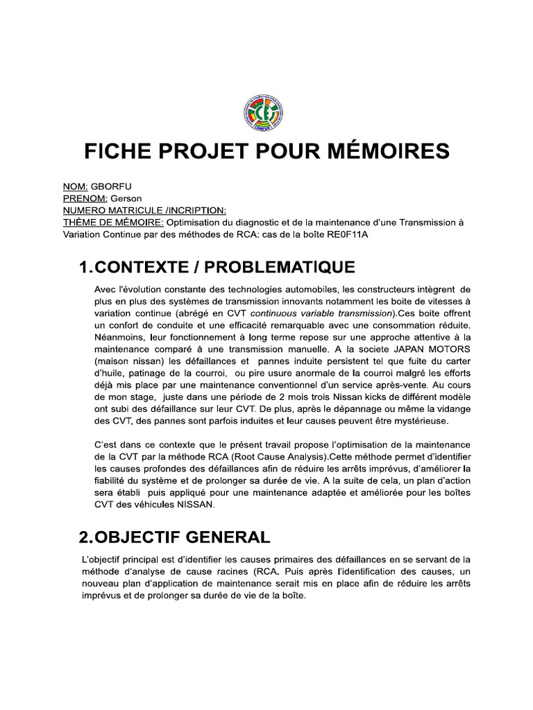 Fiche Projet Pour Mémoires | PDF
