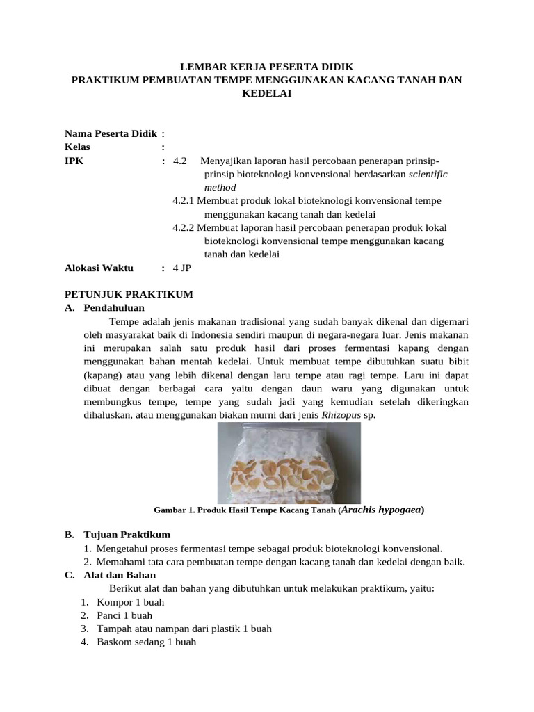 Praktikum Pembuatan Tempe Kacang Tanah | PDF