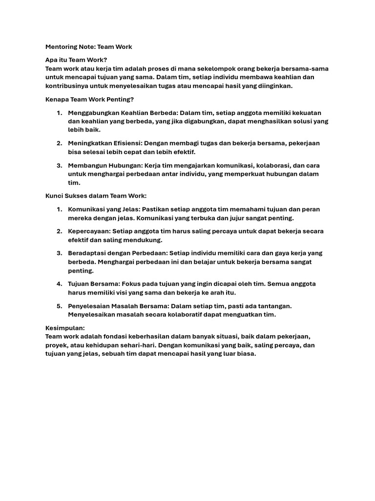 Mentoring Note Team Work | PDF
