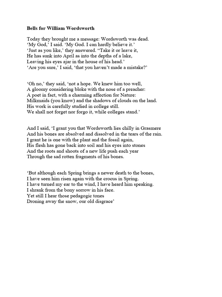 Bells For William Wordsworth Poem | PDF