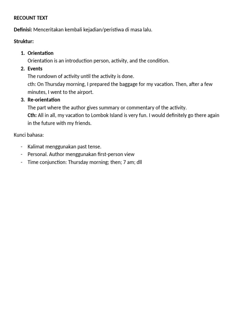 Quick, Short Note About Recount Text & Tenses | PDF | Syntax | Grammar