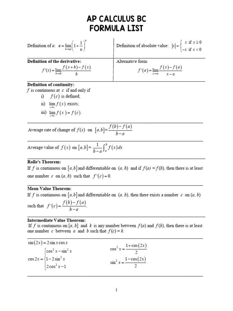 Calculus Formula List 2024 | PDF | Derivative | Acceleration