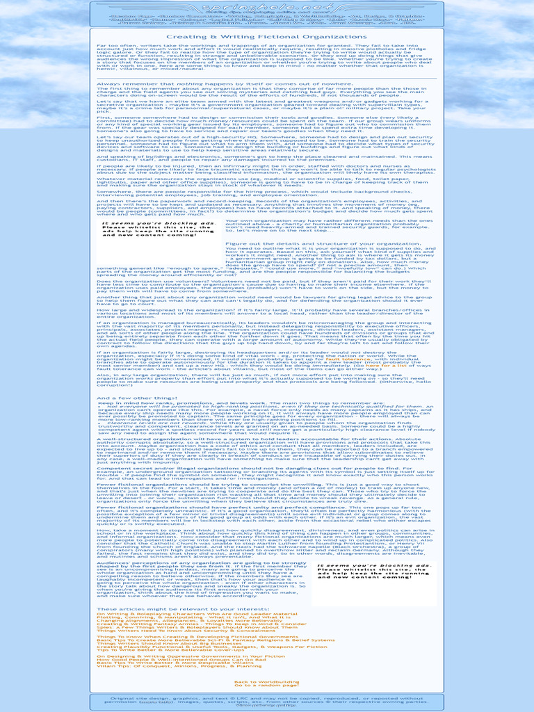 Creating & Writing Fictional Organizations | PDF