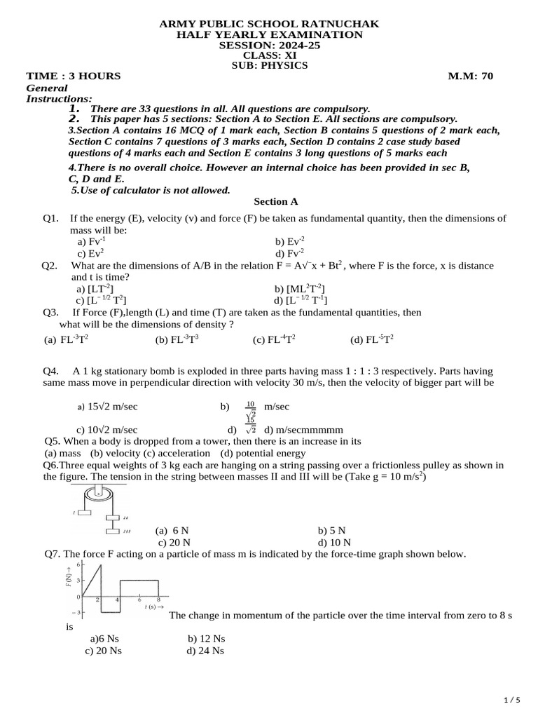 Class XI Physics Half-Yearly Exam | PDF | Collision | Momentum