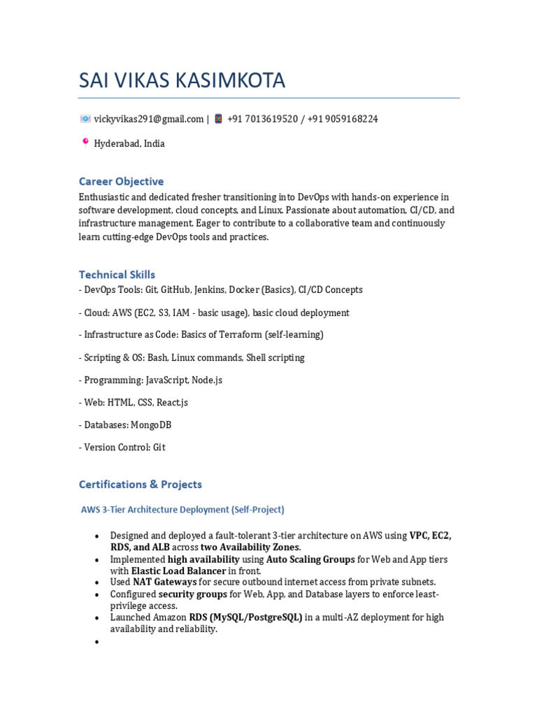 Sai Vikas Kasimkota DevOps Resume-Compressed | PDF | Amazon Web Services | Computing