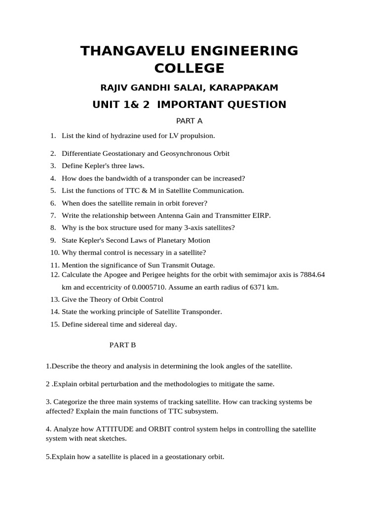 Satellite Communication Unit 1 & 2 Important Question | PDF | Orbit | Satellite