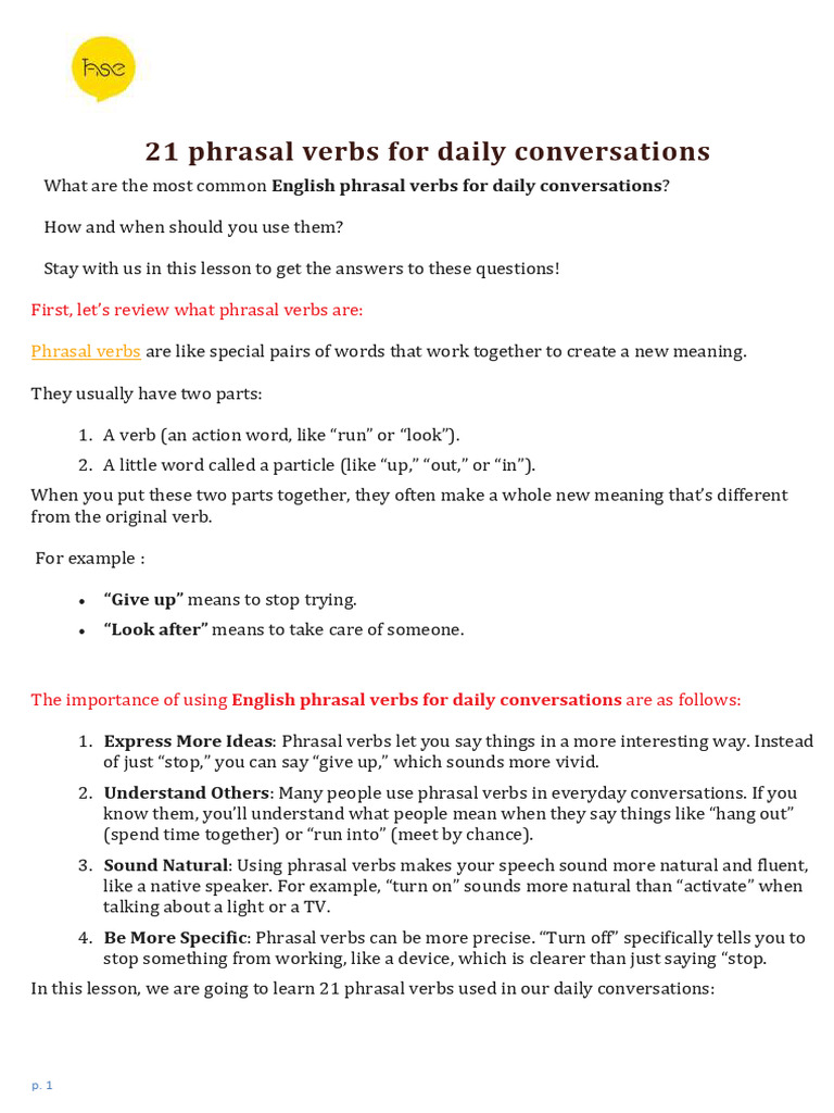 21 Phrasal Verbs For Daily Conversations | PDF | English Language