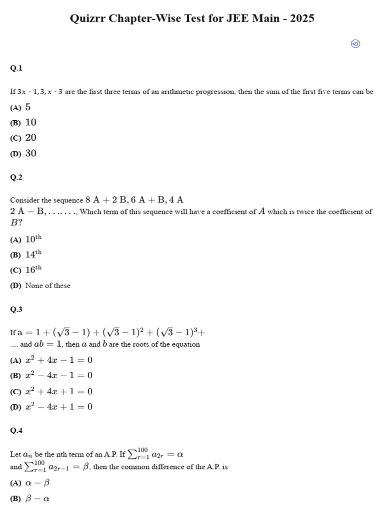 Sequences and Series - Test 1 | PDF | Discrete Mathematics | Mathematics
