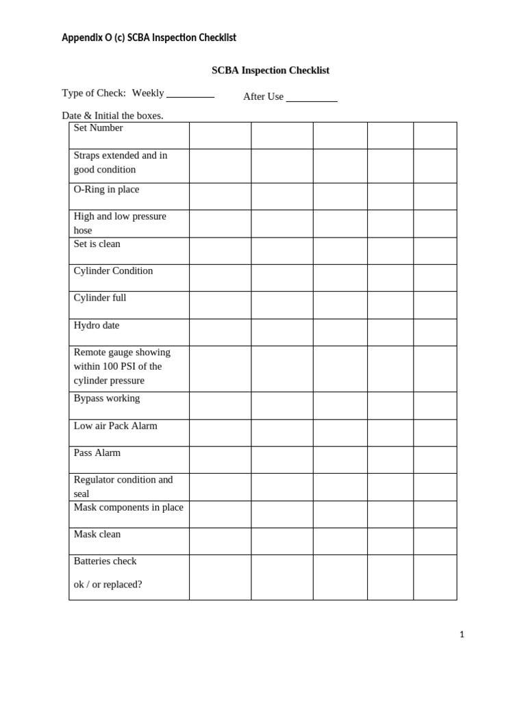 Publications Appendix o C Scba Inspection Checklist | PDF