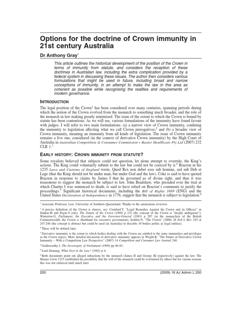 Options For The Doctrine of Crown Immunity | PDF | Sovereign Immunity ...