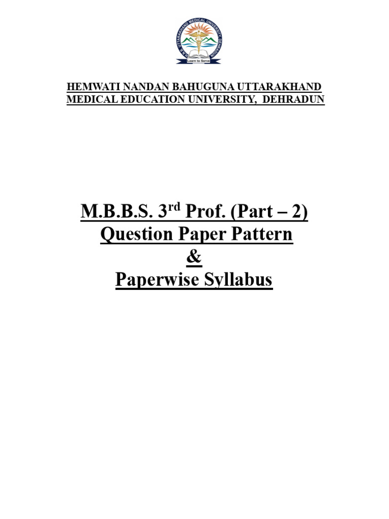 MBBS 3rd Prof. (Part-2) Question Paper Pattern & Syllabus | PDF ...