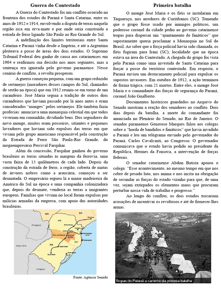 Guerra do Contestado: Conflito e Terras | PDF | Brasil | Conflitos