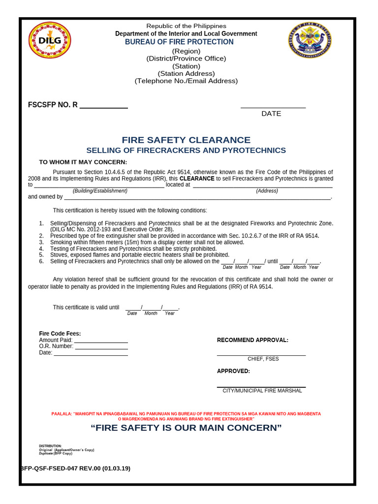 FSED 047 Fire Safety Clearance - Selling of Fire Crackers | PDF | Fire ...