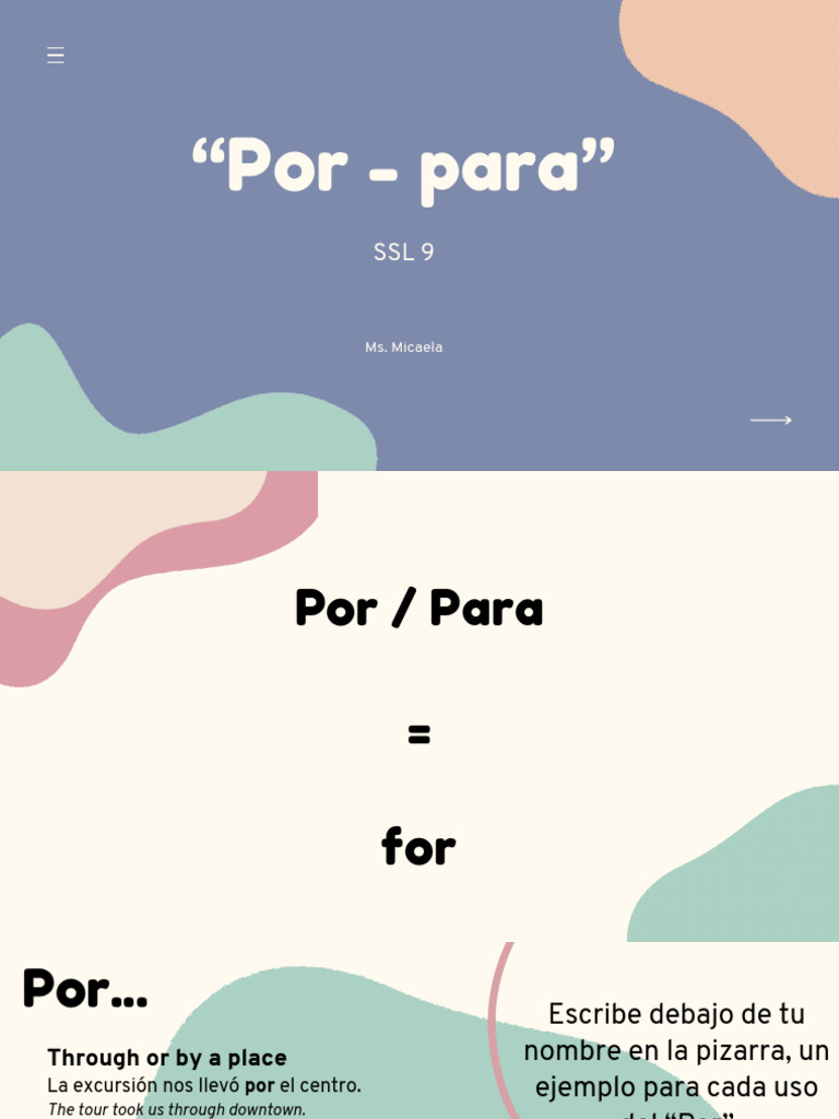 Usos de "Por" y "Para" en Español | PDF