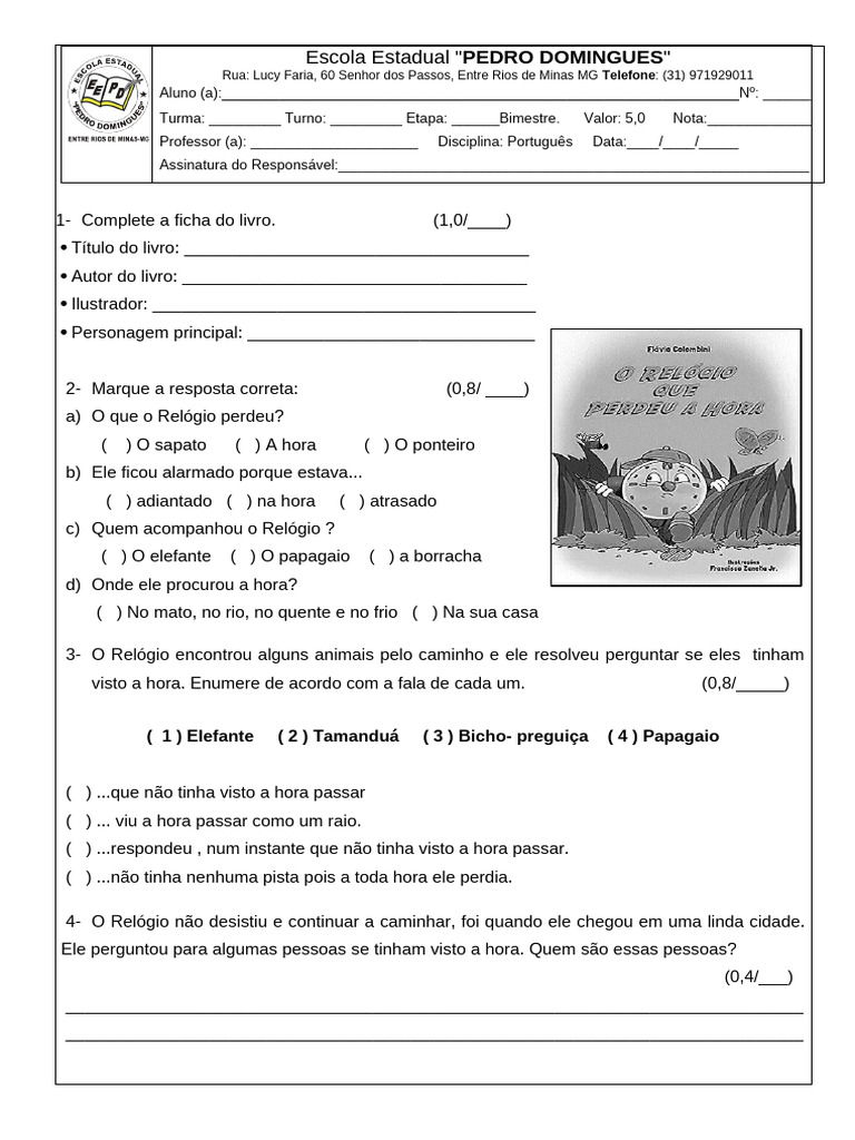 Provinha Do Livro O Relogio Que Perdeu a Hora | PDF